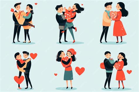 Cute Cartoon Couples In Love Together Premium Ai Generated Vector