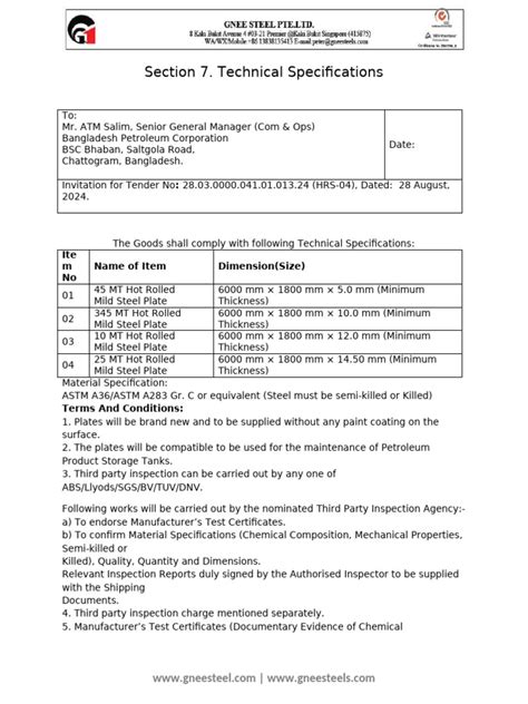 Technical Specification Submission Sheet Pdf Specification