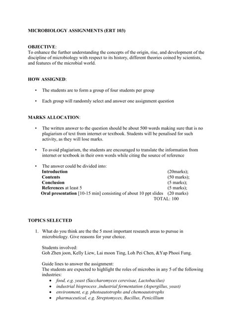 Microbiology Assignment Answers