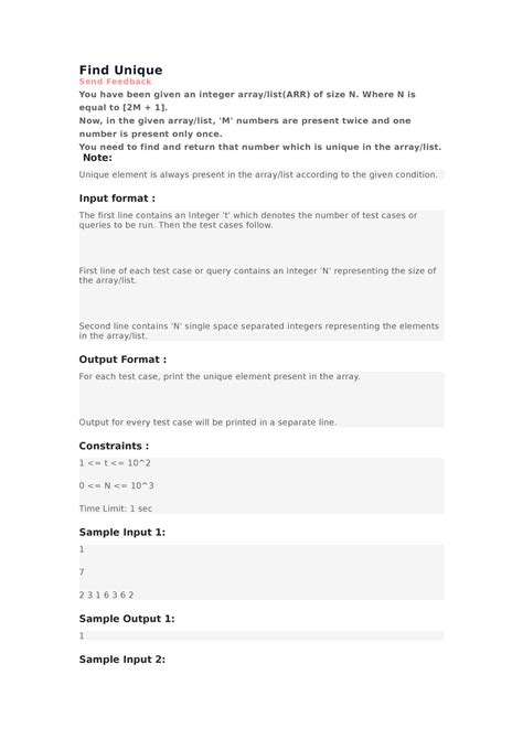 1 Find Unique This Is A Dsa Question For Finding Unic Number Find