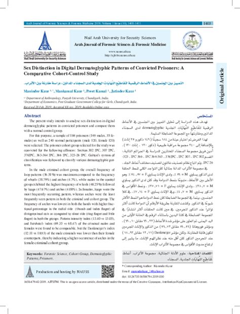 Pdf Sex Distinction In Digital Dermatoglyphic Patterns Of Convicted