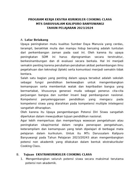 program kerja ekstra kurikuler cooking class pdf