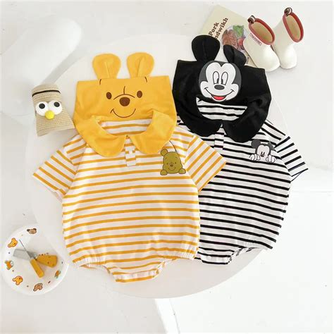 캐주얼 반팔 바디 수트 미키 위니 옷 아기 옷 라펠 만화 아기 코튼 롬퍼 0 2 세 여름 신상 Aliexpress