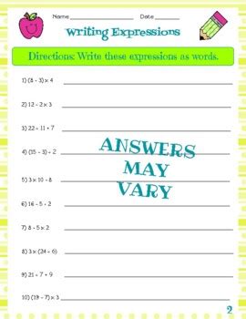 Writing Expressions With Variables By Middle Babe Teachaholic