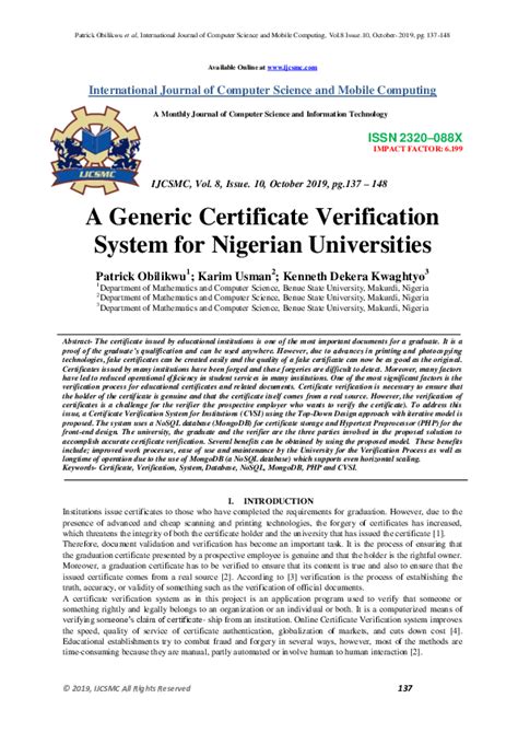 Pdf A Generic Certificate Verification System For Nigerian Universities﻿
