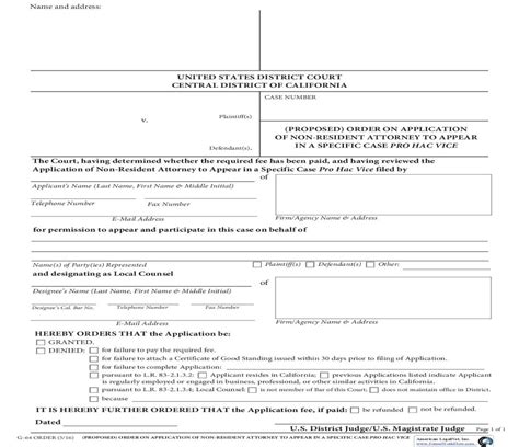 Forms Workflow Proposed Order On Application Of Non Resident
