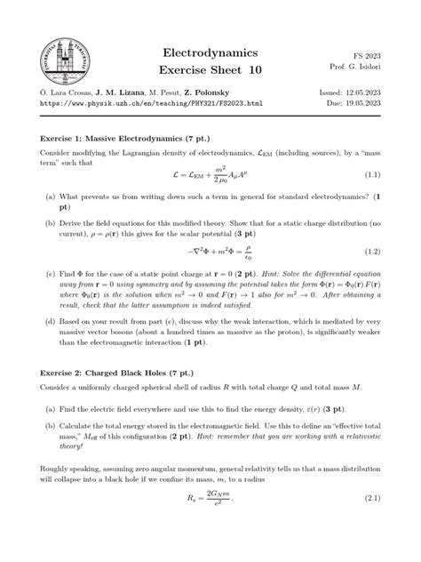 Electrodynamics Sheet 10 Pdf