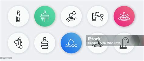 세트 라인 물방울 물이 담긴 시험관 수돗물 손 씻기 비누 및 큰 병 청소 아이콘 벡터 아이콘에 대한 스톡 벡터 아트 및 기타 이미지 Istock