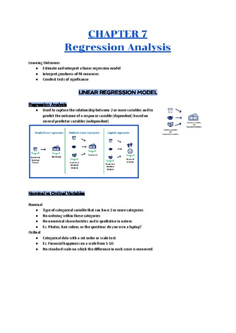 Obs370 Chapter 7 Notes Chapter 7 Regression Analysis Learning Outcomes Estimate And