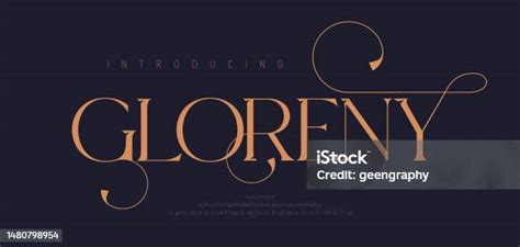 고급 결혼식 알파벳 편지 글꼴 꼬리 타이포그래피 우아한 세리프 글꼴과 로고 브랜딩을 위한 숫자 장식 빈티지 복고풍 개념 벡터 일러스트 레이 션 세리프체에 대한 스톡 벡터