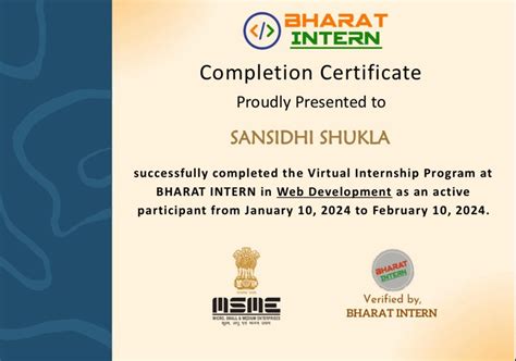 Completed Bharat Internship Program Sansidhi Shukla Posted On The Topic Linkedin