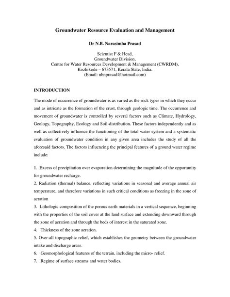 Pdf Groundwater Resource Evaluation And Management