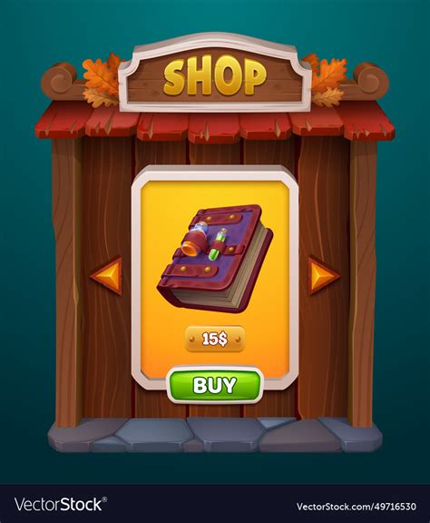 Autumn Fantasy Game Shop Ui Interface Wood Frame Vector Image