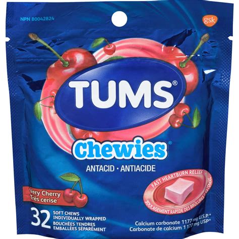 Tums Chewies Very Cherry 32 Count Soft Chews For Fast Heartburn Relief