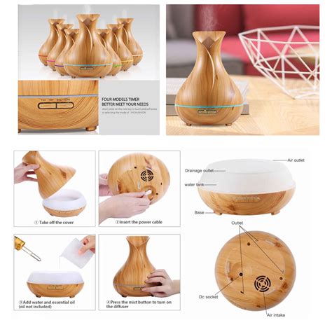 Tulip Light Wood Ultrasonic Aroma Diffuser 400ml With Remote And Led