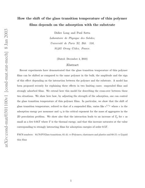 Pdf How The Shift Of The Glass Transition Temperature Of Thin Polymer Films Depends On The