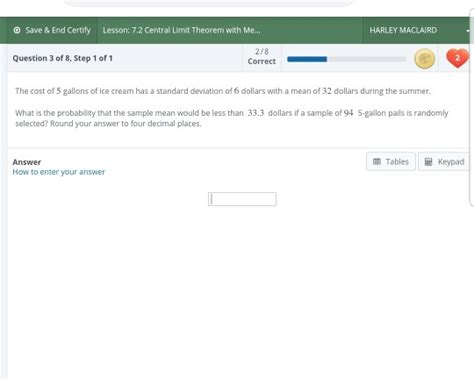 solved o save and end certify lesson 7 2 central limit