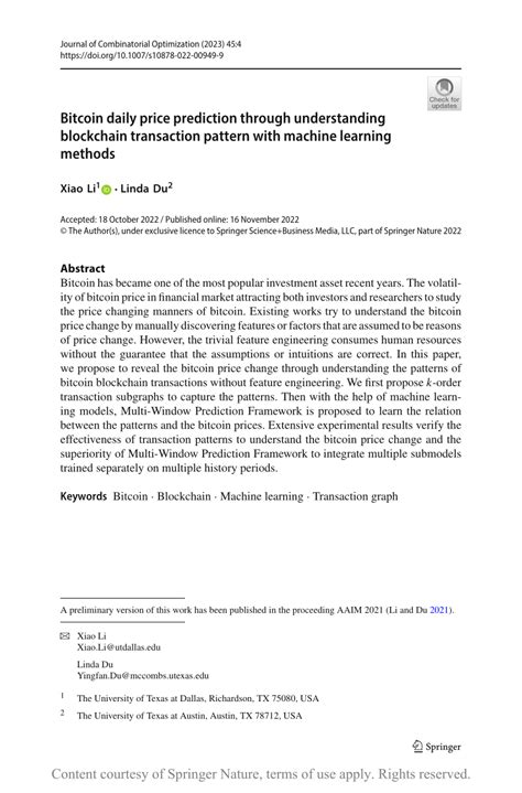 Bitcoin Daily Price Prediction Through Understanding Blockchain Transaction Pattern With Machine