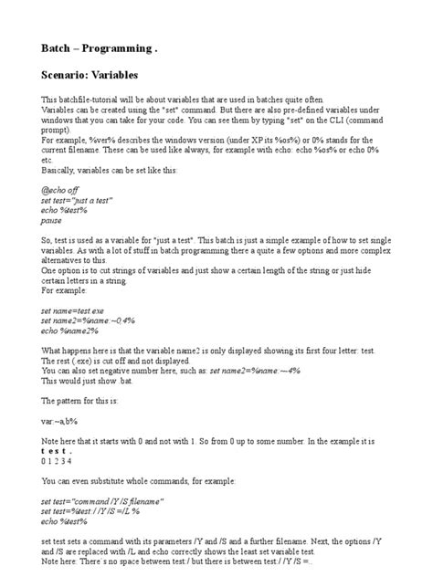Batch Programming Variables Pdf Computer Data System Software