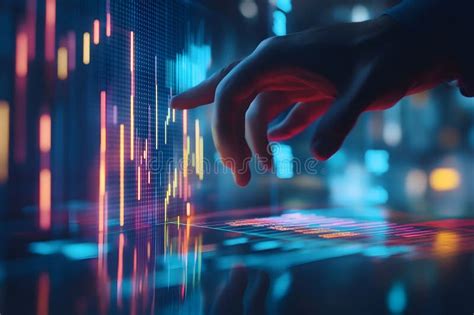 hand interacting with a holographic display showing data visualization