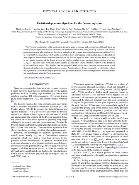 Pdf Variational Quantum Algorithm For The Poisson Equation