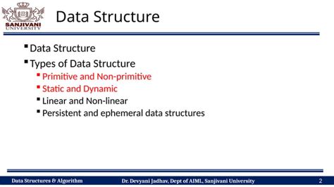 Classification Of Data Structure Primitive Vs Non Primitive Static Vs Daynamic Ppsx
