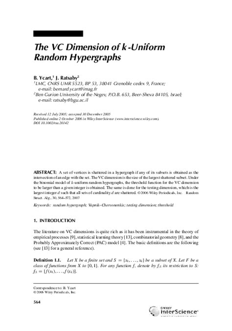 pdf the vc dimension ofk uniform random hypergraphs