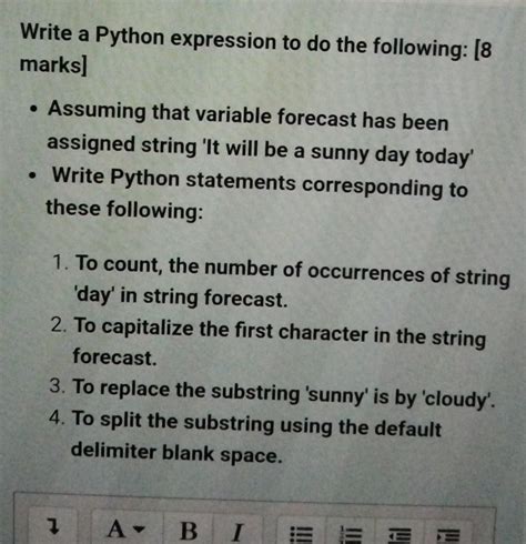 solved write a python expression to do the following [8