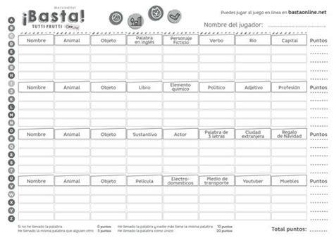 Juego De ¡basta Plantillas Pdf Gratuitas