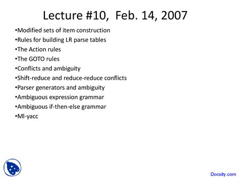Modified Sets Of Item Construction Compiler Design Lecture Slides Docsity