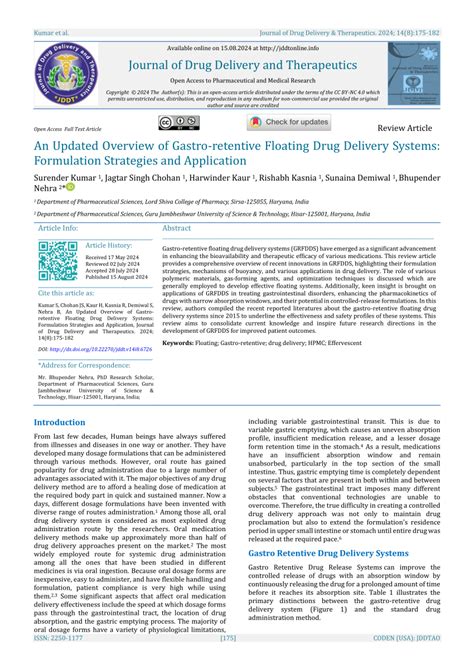 Pdf An Updated Overview Of Gastro Retentive Floating Drug Delivery Systems Formulation