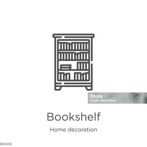 홈 장식 컬렉션에서 책장 아이콘 벡터입니다 얇은 라인 책장 개요 아이콘 벡터 일러스트 레이 션입니다 웹 사이트 디자인 및 모바일 앱 개발을 위한 개요 얇은 선 책장 아이콘