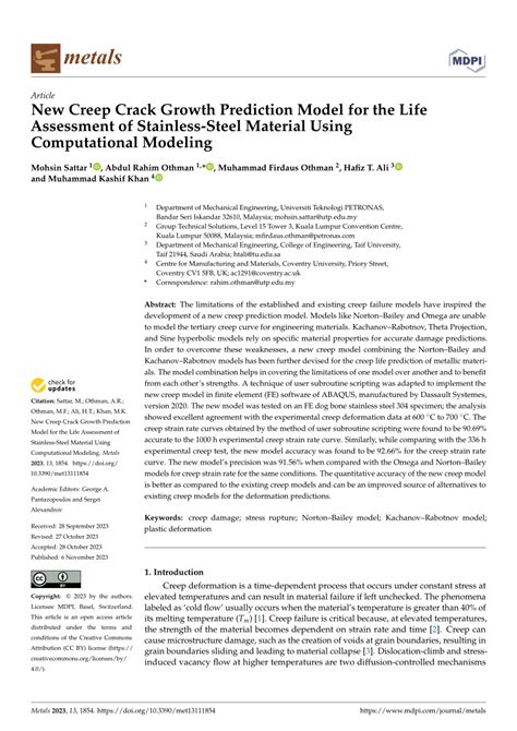 Pdf New Creep Crack Growth Prediction Model For The Life Assessment