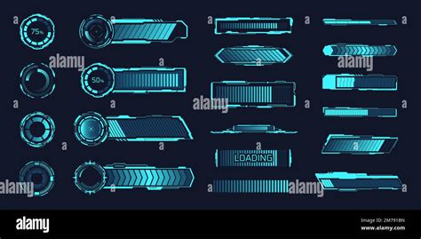 Hud Loaders Loading Bar Speed Progress Elements Radial Timeline Stages Glowing Diagrams Tech