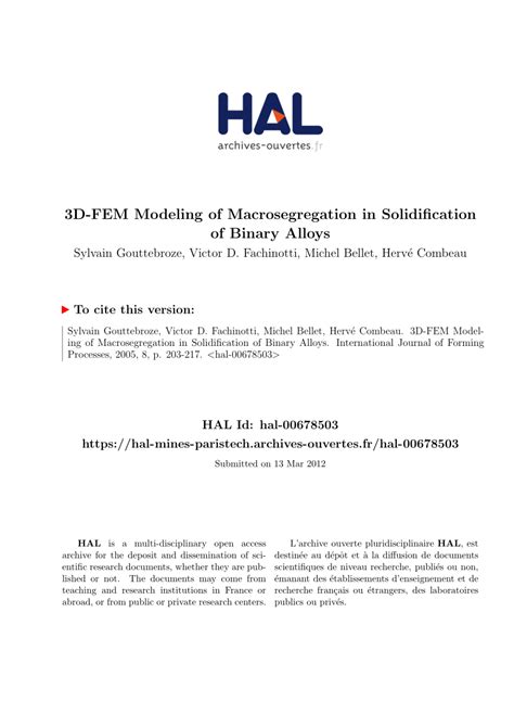 pdf 3d fem modeling of macrosegregation in solidification of binary