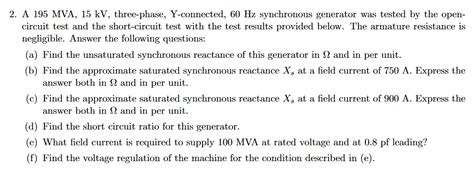 Solved A MVA KV Three Phase Y Connected Hz Chegg Com