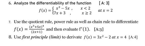 solved 6 analyze the differentiability of the function x