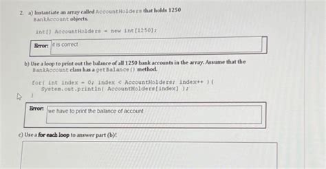 Solved 2 A Instantiate An Array Called Account Holders