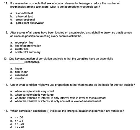 Solved 11 If A Researcher Suspects That Sex Education Chegg Com