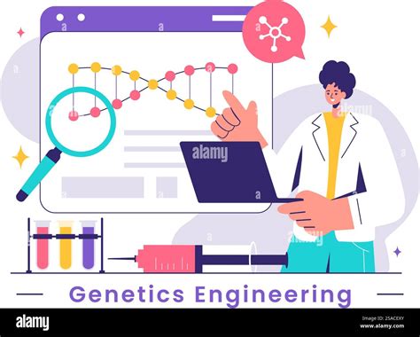 Vector Illustration Of Genetic Engineering And Dna Modifications With