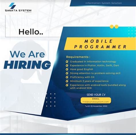 we are hiring mobile programmer sanata system