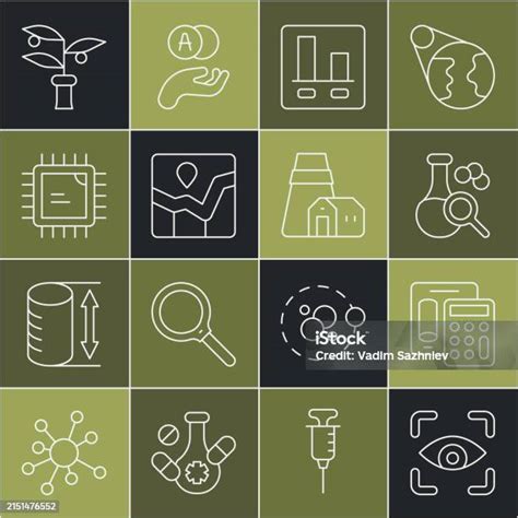 라인 눈 스캔 계산기 시험관 그래프 차트 인포 그래픽 프로세서 Cpu 식물 육종 및 발전소 공장 아이콘을 설정합니다 벡터 0명에