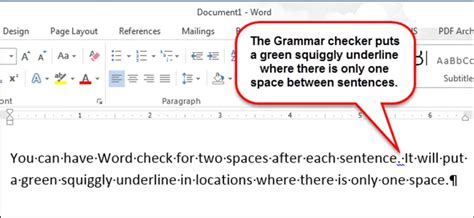 how to automatically insert two spaces after a dot in word 2013