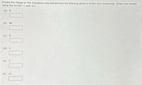 Solved Predict The Charge On The Monatomic Ions Formed From Chegg
