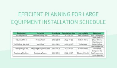 Free Installation Schedule Templates For Google Sheets And Microsoft Excel Slidesdocs