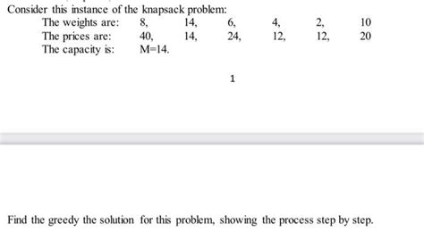 Solved Consider This Instance Of The Knapsack Problem The