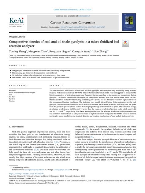 Pdf Comparative Kinetics Of Coal And Oil Shale Pyrolysis In A Micro Fluidized Bed Reaction