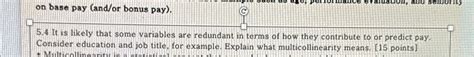Solved 54 ﻿it Is Likely That Some Variables Are Redundant