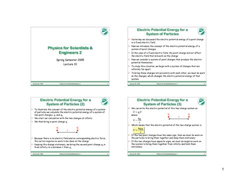 Electric Potential Energy For A System Of Particles Lecture Slides