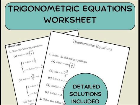 Trigonometric Equations Worksheet With Solutions Teaching Resources
